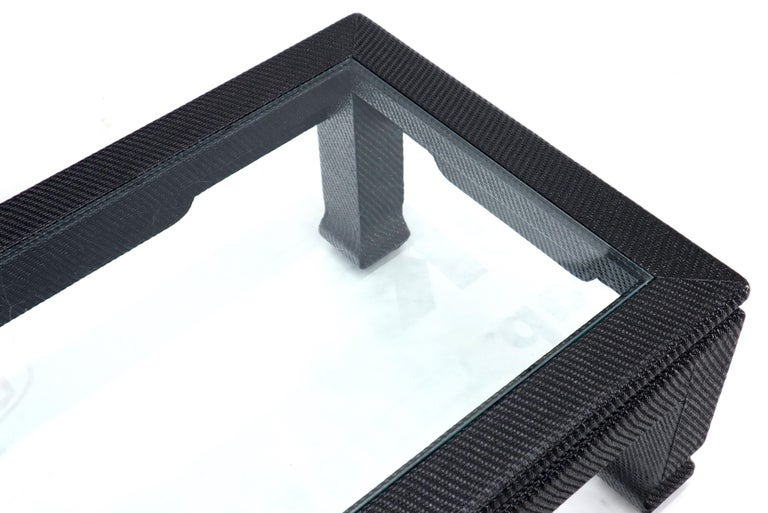 Raffia Cloth Covered Rectangular Glass Top Coffee Table Black For Sale ...