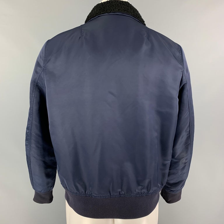 RAG and BONE Size M Navy Nylon Shearling Collar Bomber Jacket For Sale ...