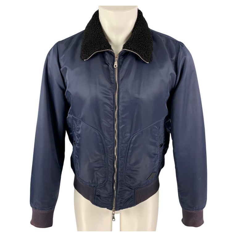 RAG and BONE Size M Navy Nylon Shearling Collar Bomber Jacket For Sale ...