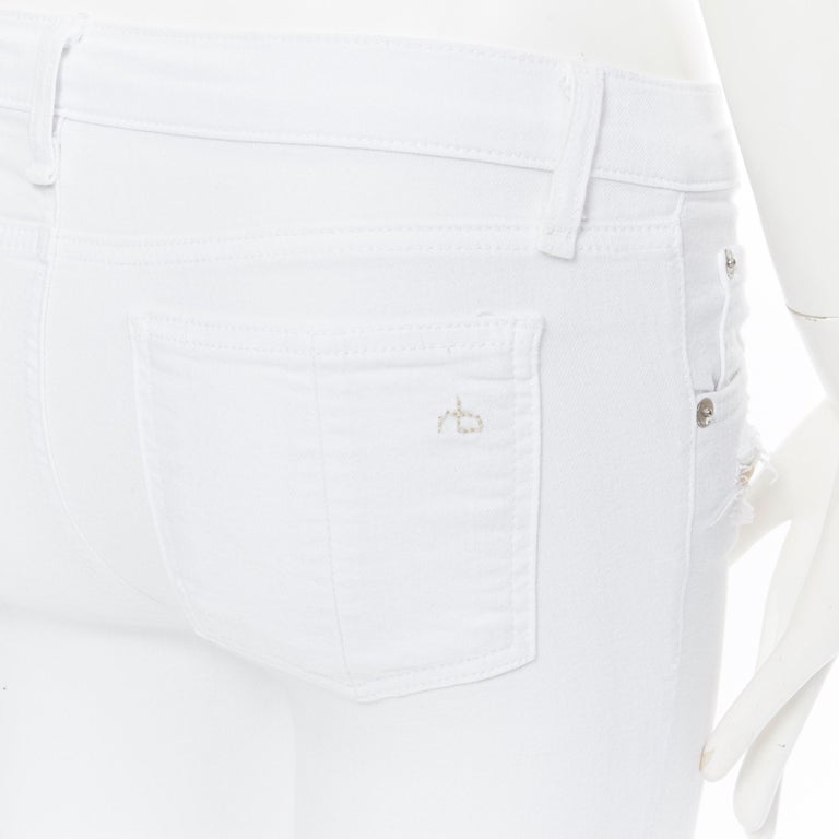 RAG and BONE Zipper Capri white stretch denim 5-pocket distressed ...