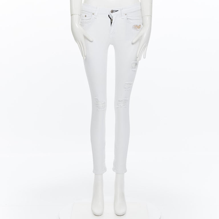 RAG and BONE Zipper Capri white stretch denim 5-pocket distressed ...