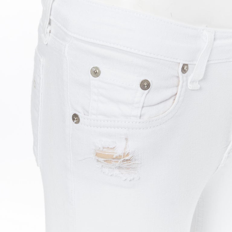 RAG and BONE Zipper Capri white stretch denim 5-pocket distressed ...