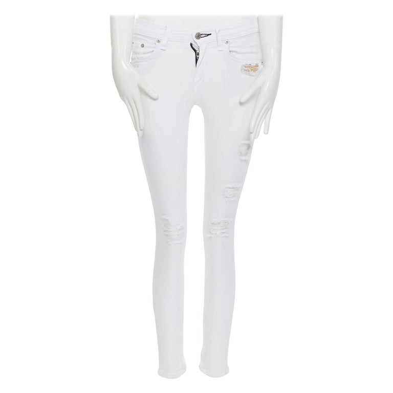 RAG and BONE Zipper Capri white stretch denim 5-pocket distressed ...