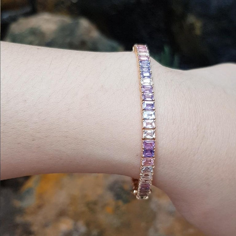 Rainbow Color Sapphire Bracelet Set in 18 Karat Rose Gold Settings For ...