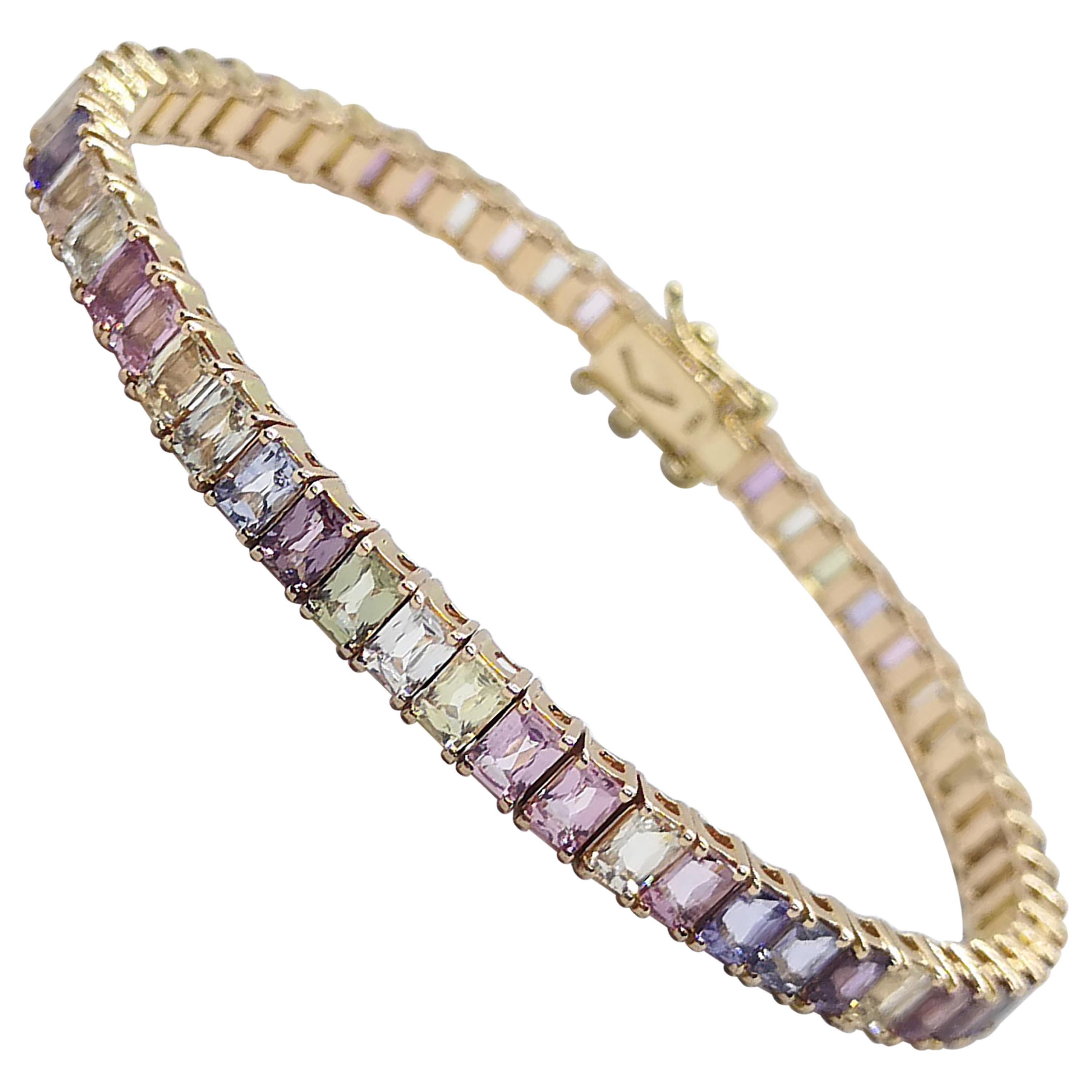 Rainbow Color Sapphire Bracelet Set in 18 Karat Rose Gold Settings For ...
