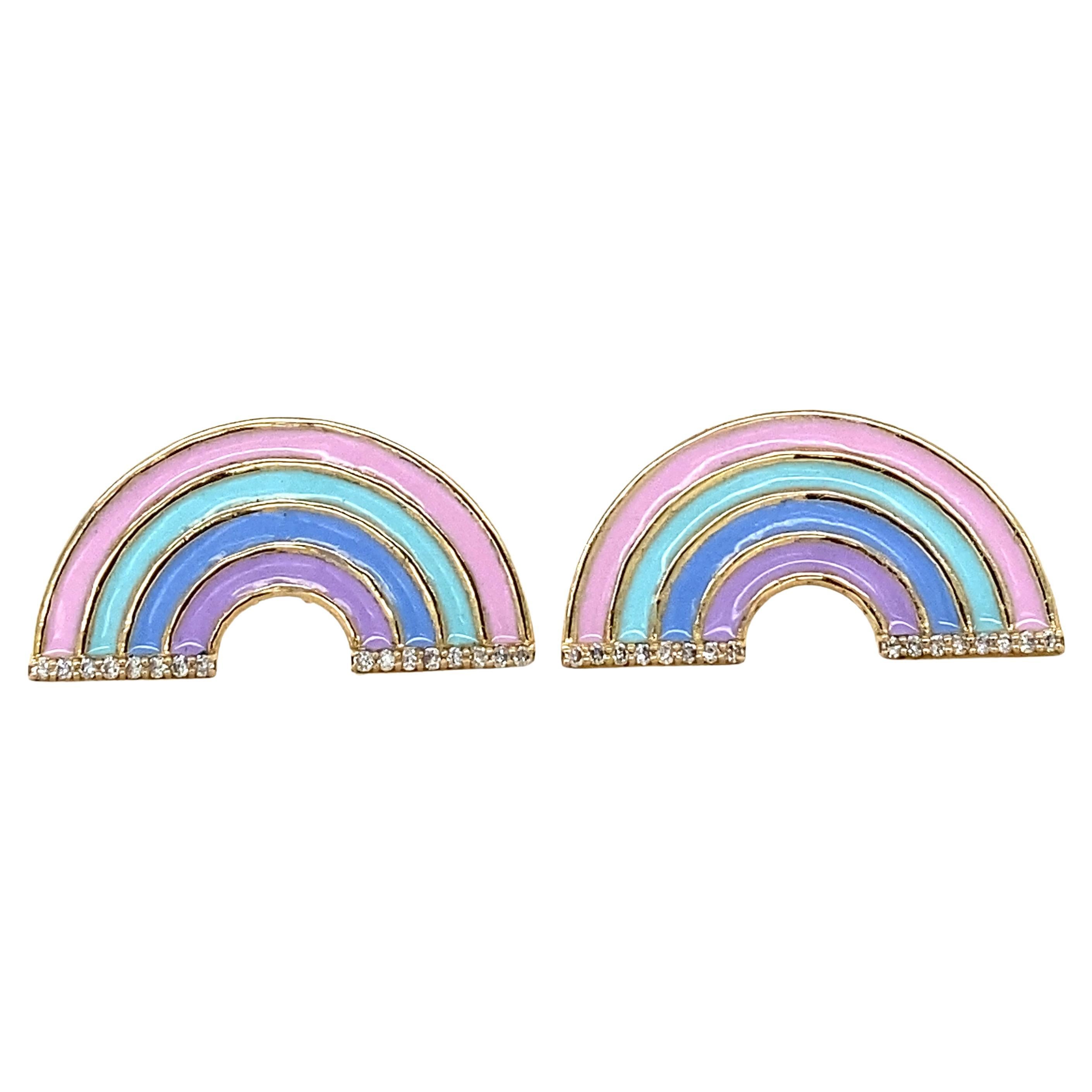 Rainbow Enameled Diamond Earrings for Girls (Kids/Toddlers) in 14K ...