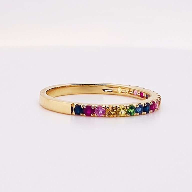 Customizable Rainbow Gemstone Ring 14K Gold Multicolor Stackable Band Sapphires and More For ...