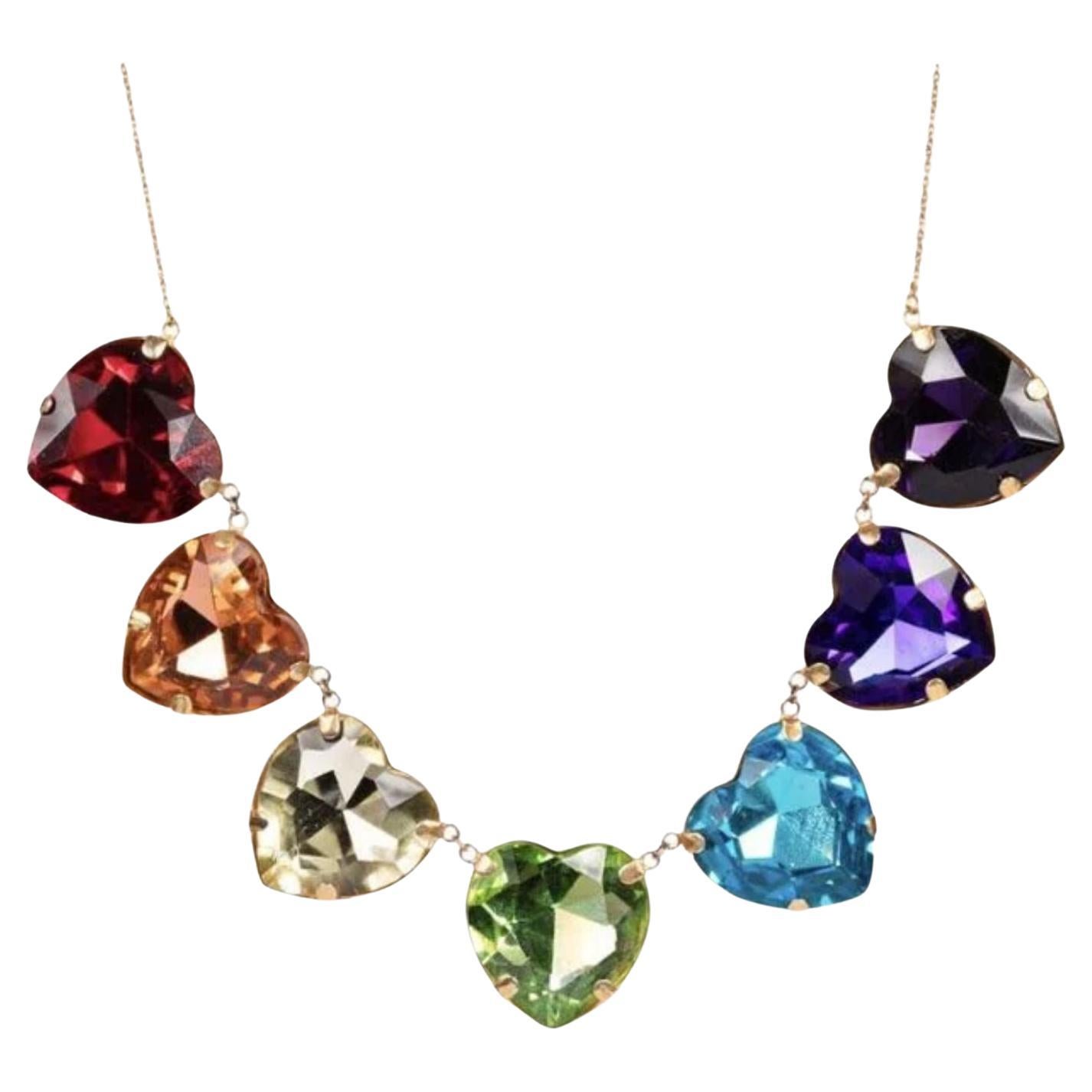 24K Gold Plated Rainbow Heart Pendant Necklace For Sale at 1stDibs