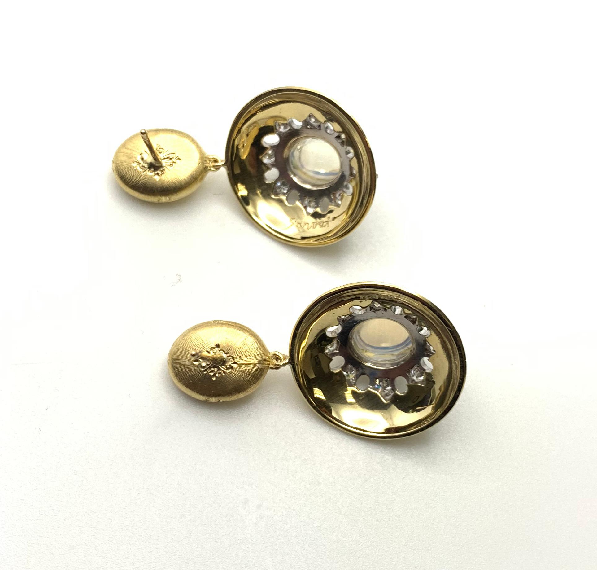 Florentine Design Rainbow Moonstone and Diamond Drop Earrings in Yellow ...