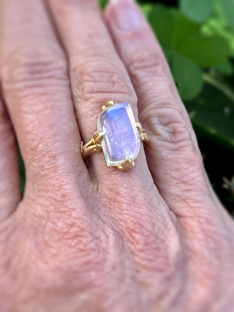 Rainbow Moonstone Freeform Cabochon Set in 18 Karat Yellow Gold Ring ...
