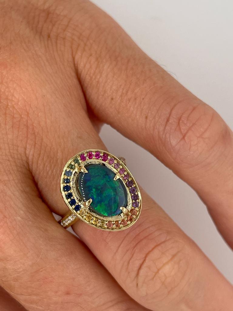 Customizable Rainbow Opal Ring in 18ct gold For Sale at 1stDibs