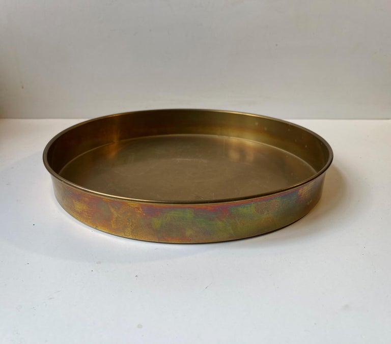 Rainbow Patinated Scandinavian Serving Tray in Brass, 1960s at 1stDibs