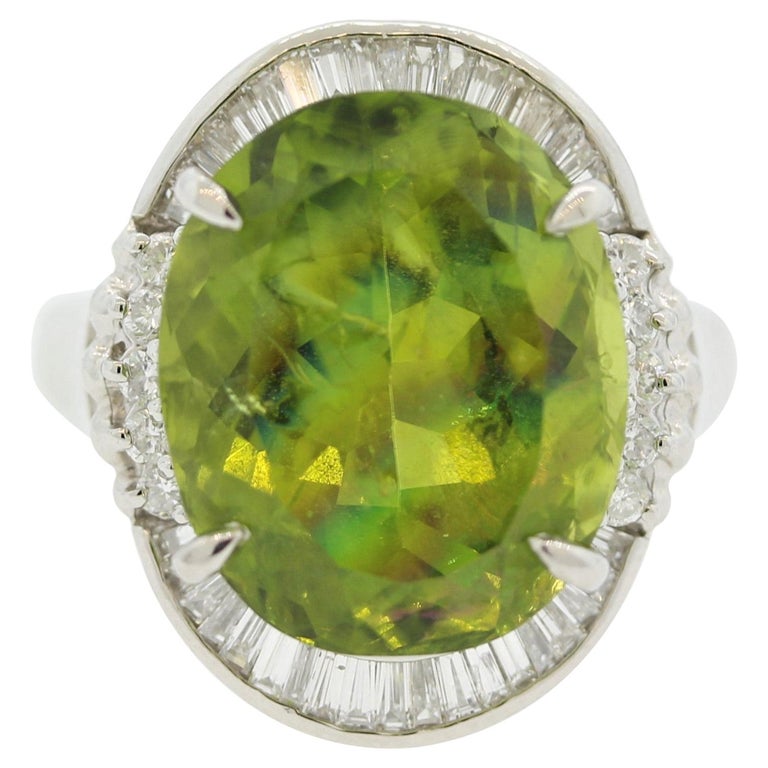 “Rainbow” Peridot Diamond Platinum Cocktail Ring For Sale at 1stDibs