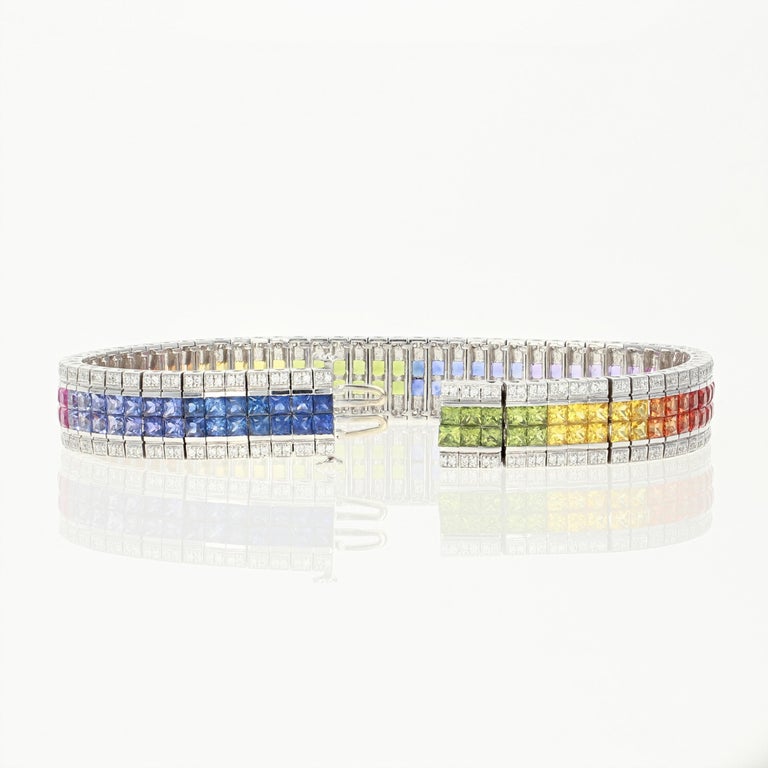 Rainbow Sapphire and Diamond Bracelet 18k Gold Princess Brilliant 17.80 ...