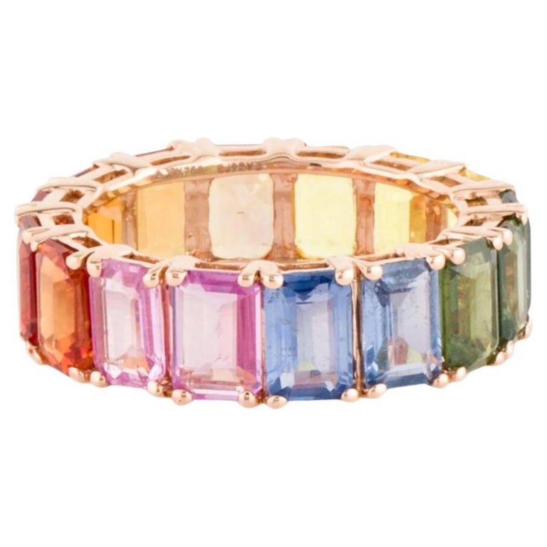 Rainbow Sapphire Octagon Eternity Band in 14k Gold For Sale at 1stDibs