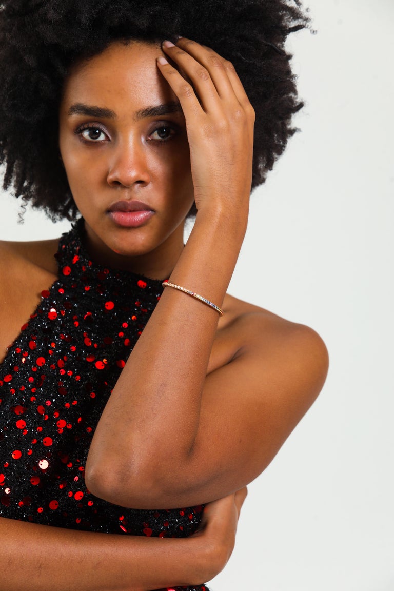 Rainbow Sapphire Rose Gold Bangle For Sale at 1stDibs