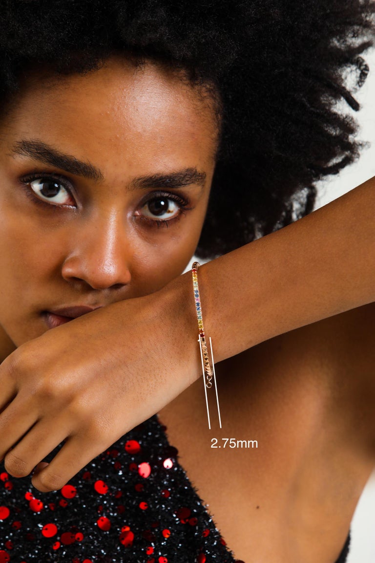 Rainbow Sapphire Rose Gold Bangle For Sale at 1stDibs