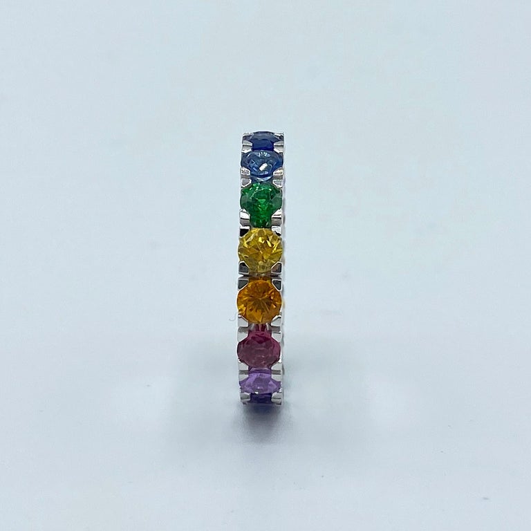 Rainbow Sapphire Semiprecious Stone White 18 Karat Gold Ring Made in ...