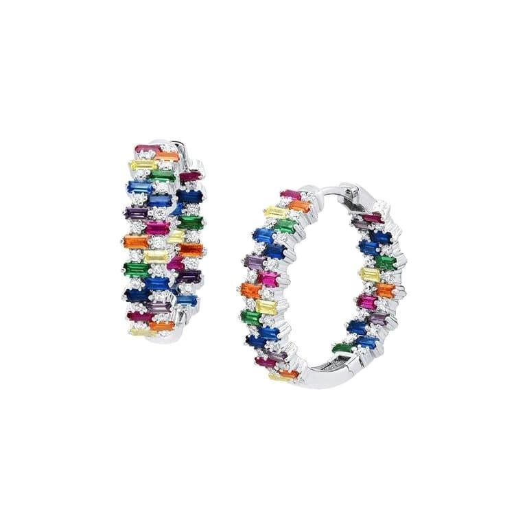 Rainbow Small Hoop Silver Earrings For Sale at 1stDibs