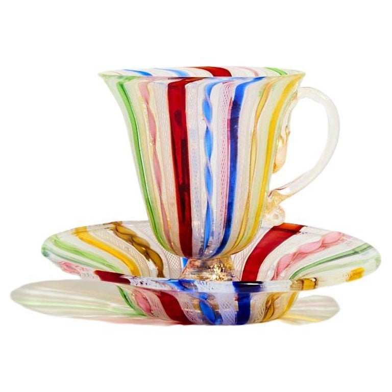 Rainbow Venetian Glass Teacup and Saucer at 1stDibs