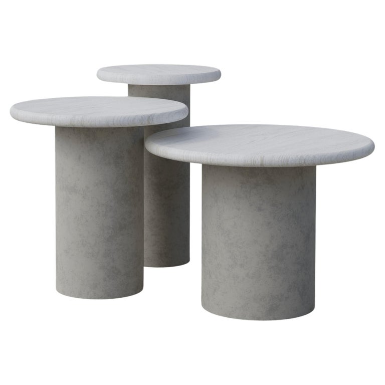 Raindrop Side Table Set, 300, 400, 500, White Oak / Microcrete For Sale ...