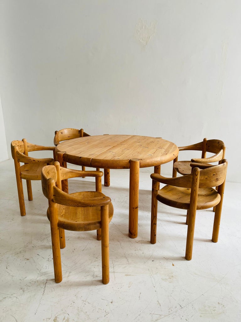 Rainer Daumiller Set of Five Pine Carver Chairs and Dining Table, Denmark, 1970s For Sale at 1stDibs
