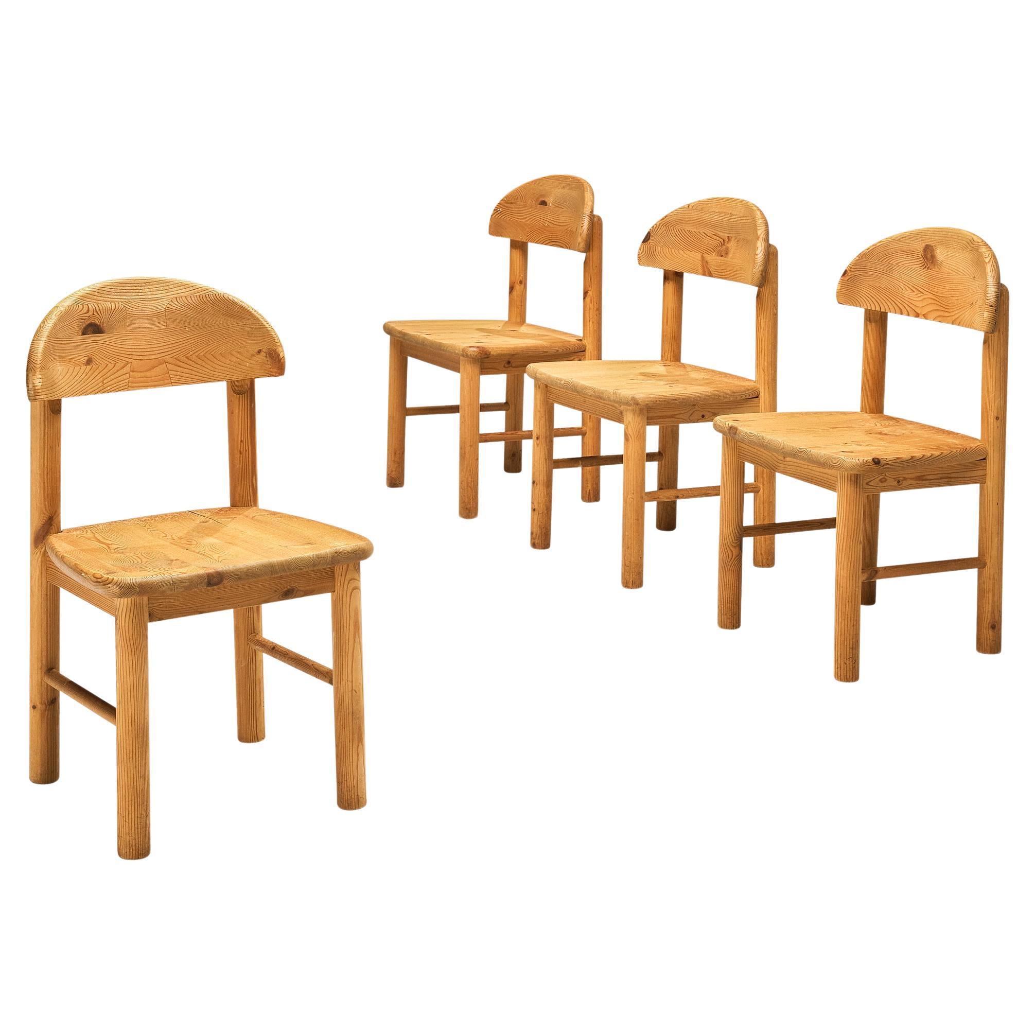 Set of Four Swedish Dining Chairs in Pine and Leather For Sale at 1stDibs