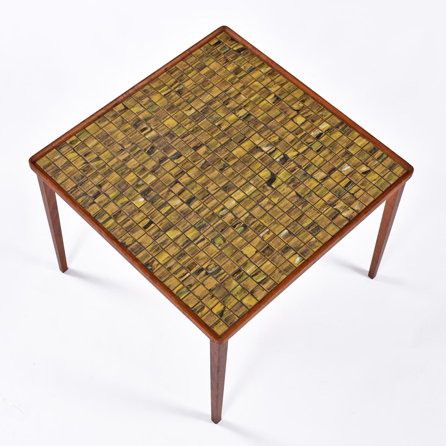 Raised Edge Danish Modern Teak Ceramic Mosaic Tile Cocktail Table For ...