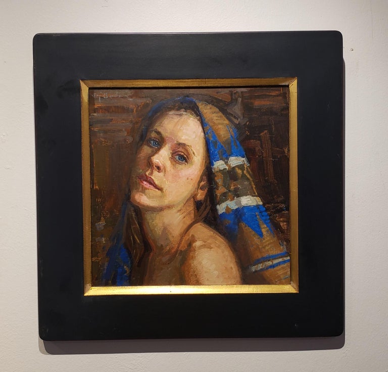 Raj Chaudhuri - Blue Scarf,, Oil Painting, American Impressionistic ...