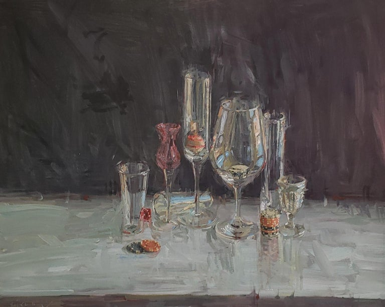 Raj Chaudhuri - Party Glasses, Oil, American Impressionistic Style ...