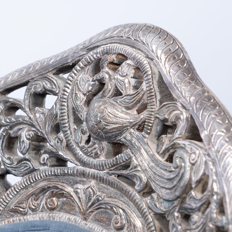 Raj Palace Carved Wood and Silver Covered Repousse Sofa For Sale at 1stDibs