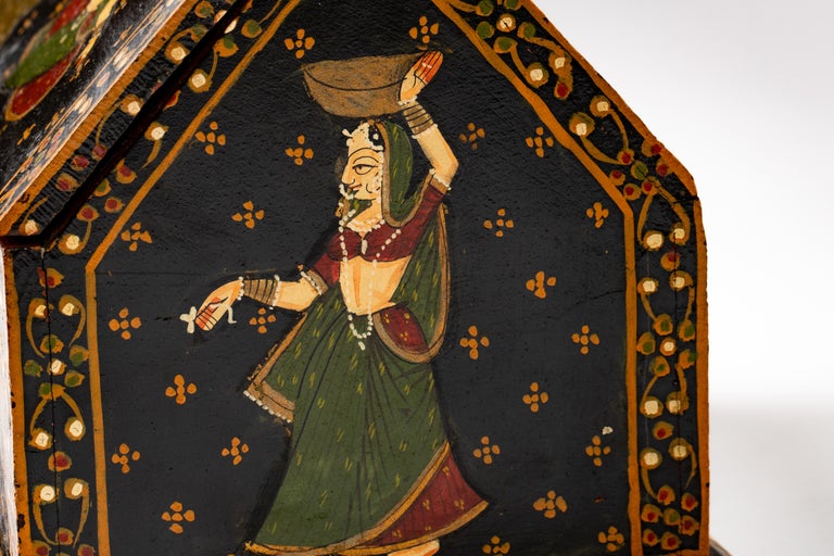 Rajasthani Indian Hand Painted Wood Jewelry Dowry Box For Sale at ...