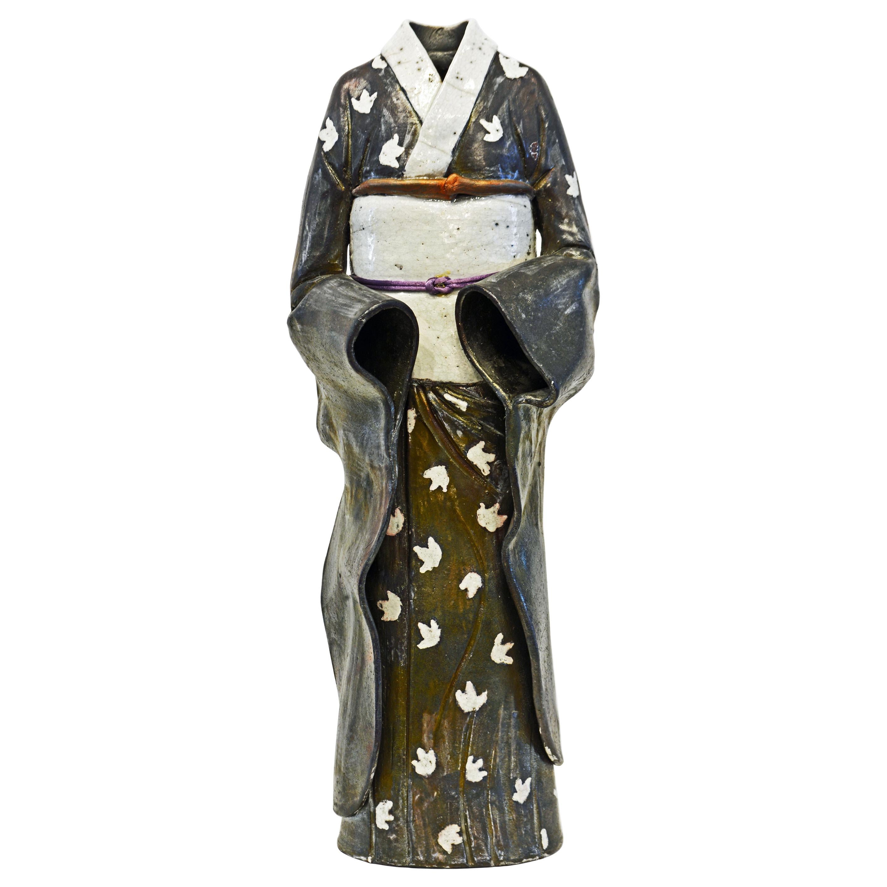 Raku Style Ceramic Kimono Sculpture Signed by Kathryn Manry Quadra ...