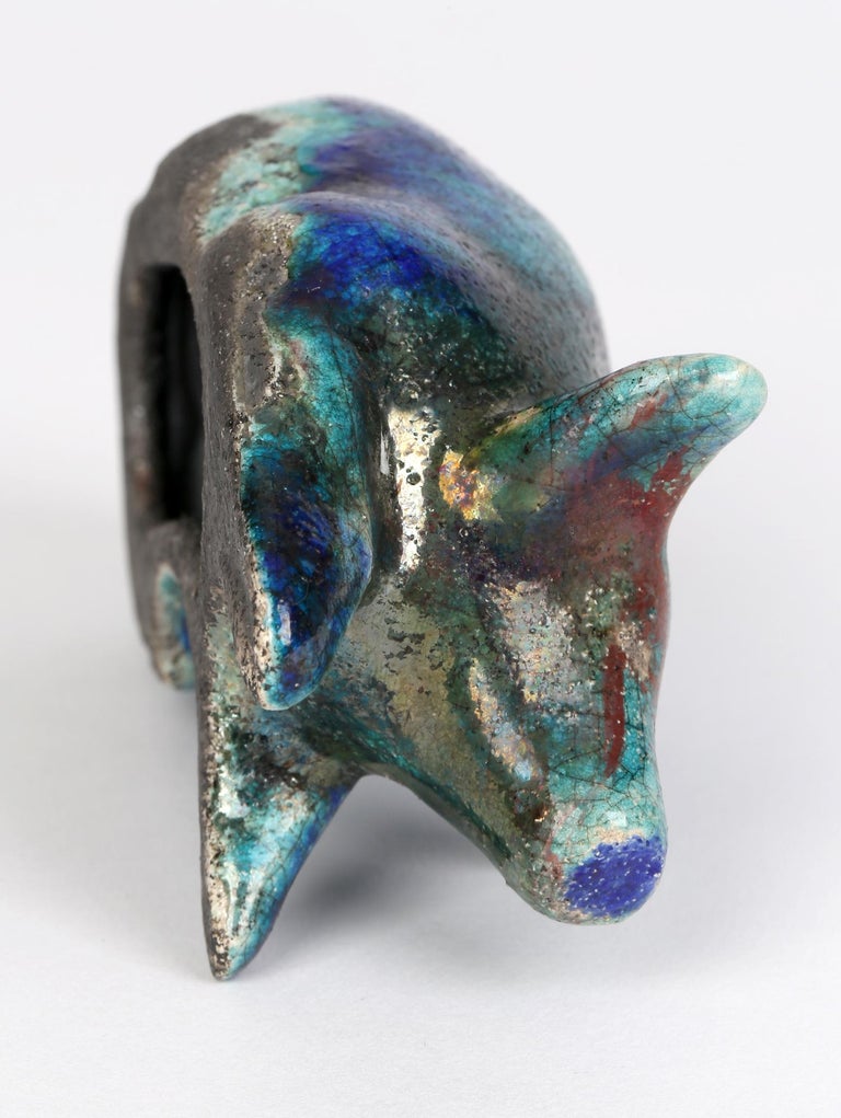 Raku Turquoise Glazed Studio Pottery Resting Pig Figure For Sale at ...
