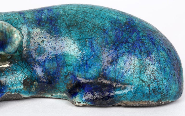 Raku Turquoise Glazed Studio Pottery Resting Pig Figure For Sale at ...