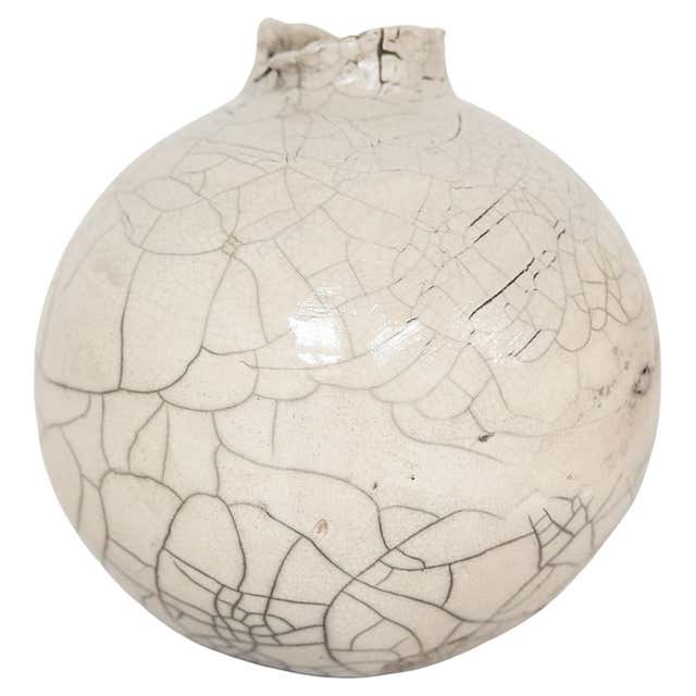 10 Raku White Crackle Moon Vase Ii Handmade For Sale At 1stdibs