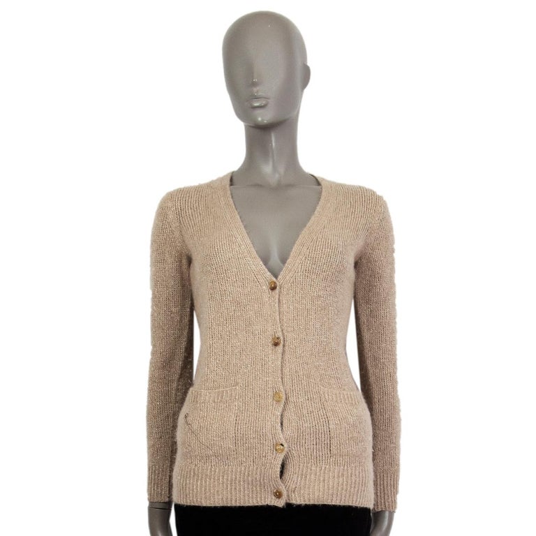 RALPH LAUREN beige cashmere and silk BUTTON FRONT Cardigan Sweater S ...