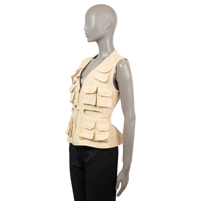 RALPH LAUREN beige linen FITTED UTILITARIAN Vest Jacket 8 S For Sale at ...