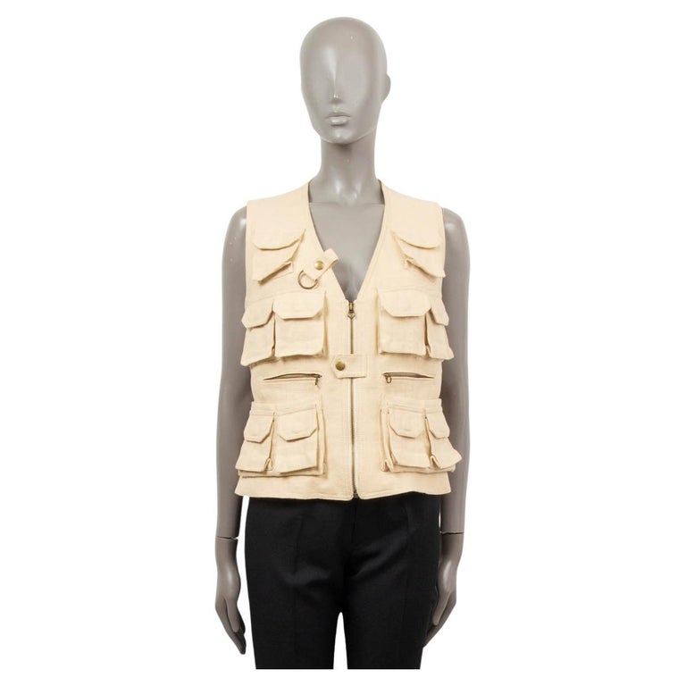 RALPH LAUREN beige linen FITTED UTILITARIAN Vest Jacket 8 S For Sale at ...
