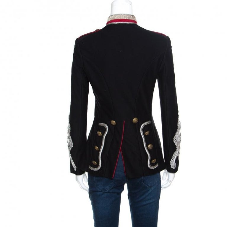 Ralph Lauren Black Cotton Twill Metallic Cord Embellished Military ...