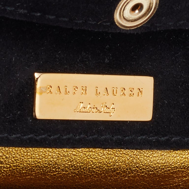 Ralph Lauren Black/Gold Suede And Leather Embellished Flap Shoulder Bag ...