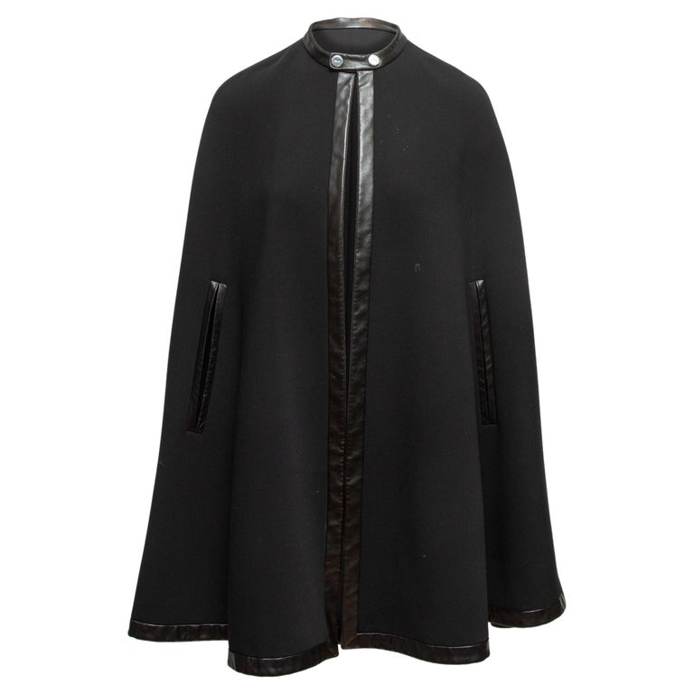 Ralph Lauren Black Label Black Wool Leather-Trimmed Cape For Sale at ...