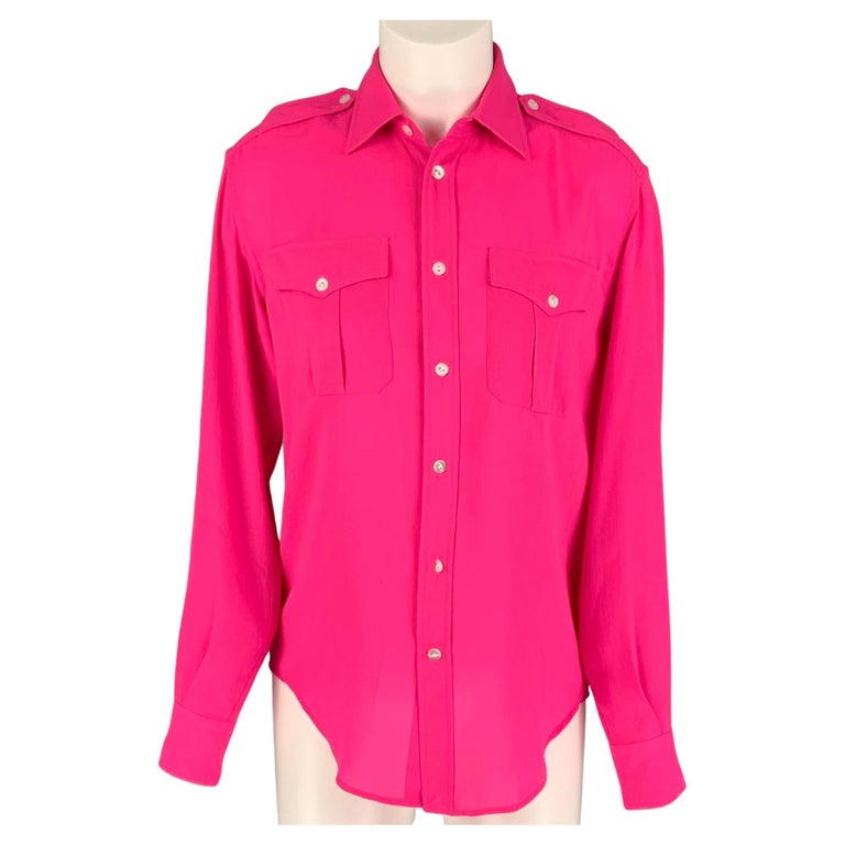 RALPH LAUREN Black Label Size 2 Pink Polyester Button Up Shirt For Sale ...
