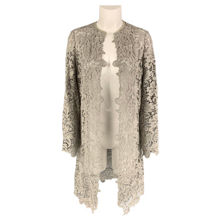 RALPH LAUREN Black Label Size 2 Taupe Lace Cotton Open Front Coat For ...