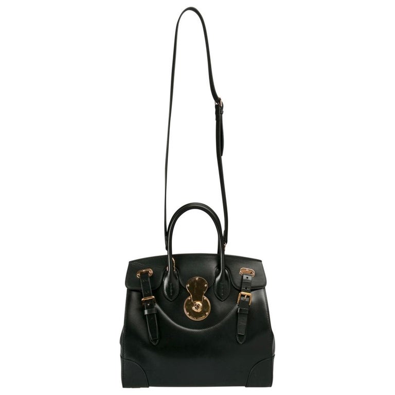 Ralph Lauren Black Leather The Ricky Bag With Light Top Handle Bag For ...