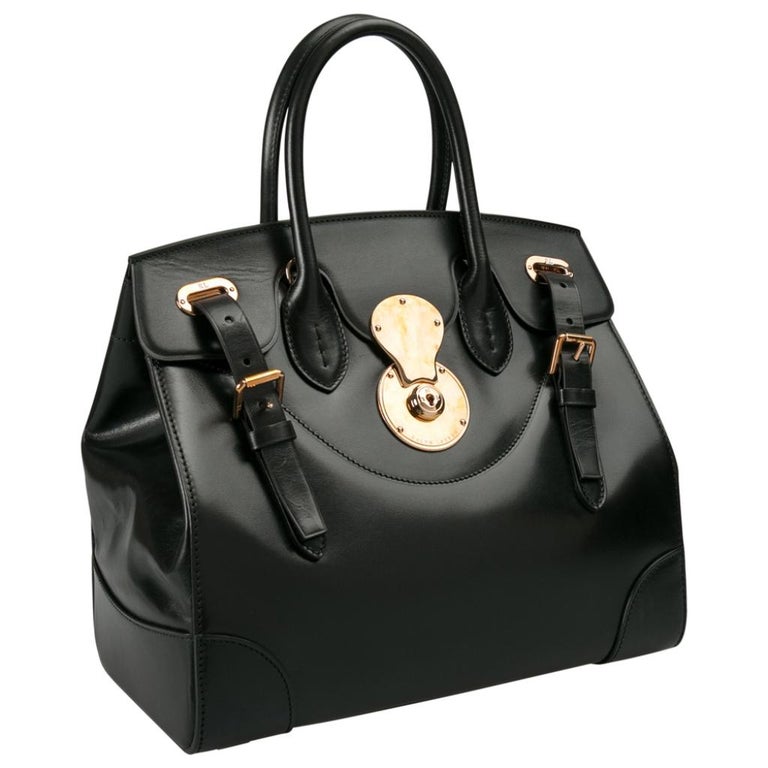 Ralph Lauren Black Leather The Ricky Bag With Light Top Handle Bag For ...