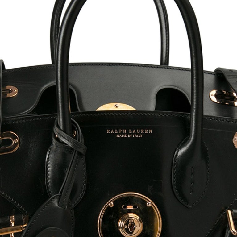 Ralph Lauren Black Leather The Ricky Bag With Light Top Handle Bag For ...