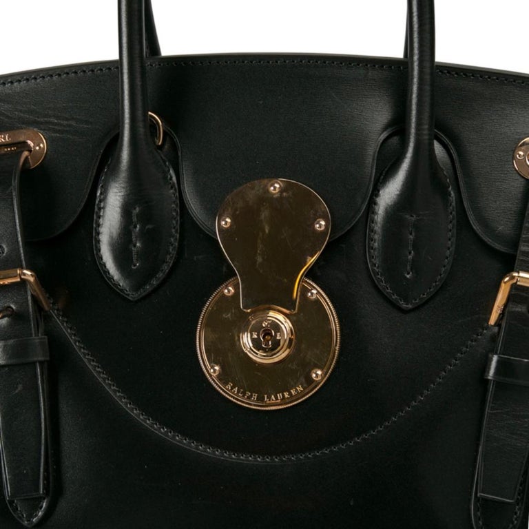 Ralph Lauren Black Leather The Ricky Bag With Light Top Handle Bag For ...