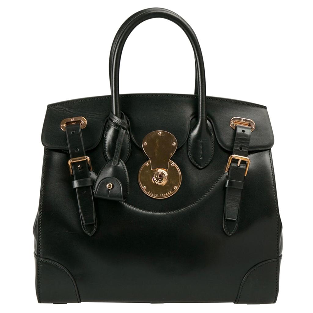 Ralph Lauren Black Leather The Ricky Bag With Light Top Handle Bag For ...