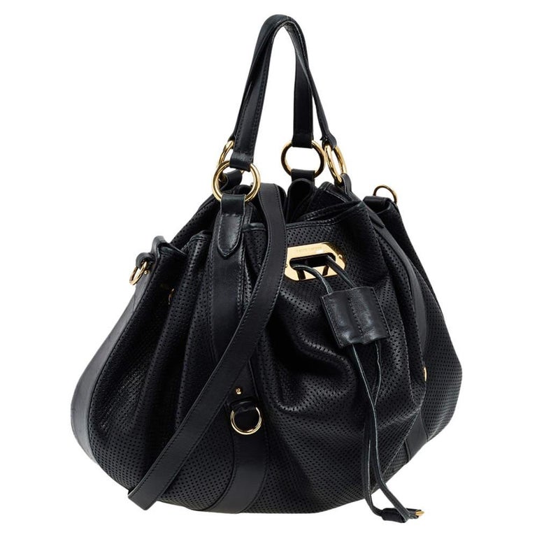 Ralph Lauren Black Perforated Leather Drawstring Hobo For Sale at 1stDibs
